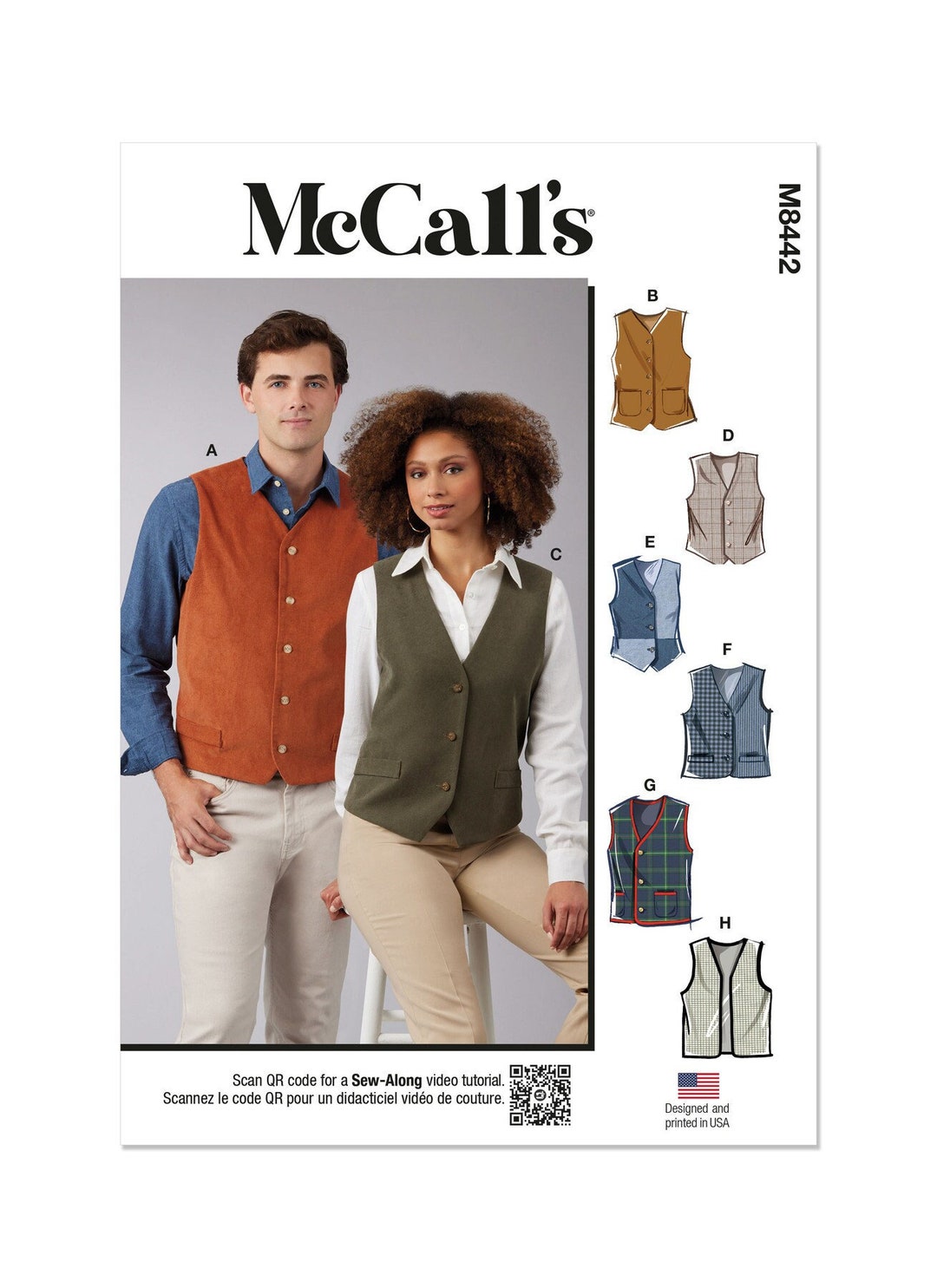 Easy Sewing Pattern for Womens and Mens Vests, Lined Vest, Button Front ...