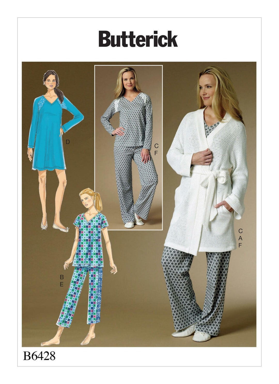 Sewing Pattern for Womens Pajamas, Nightgown Pattern, Womens Knit ...