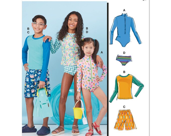 Easy Sewing Pattern for Girls and Boys Rash Guard, Bodysuit, Shorts ...