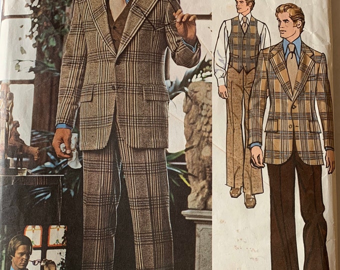 Mens Suit Sewing Pattern / Vogue 2916 / Vintage Suit Jacket Vest Pants ...