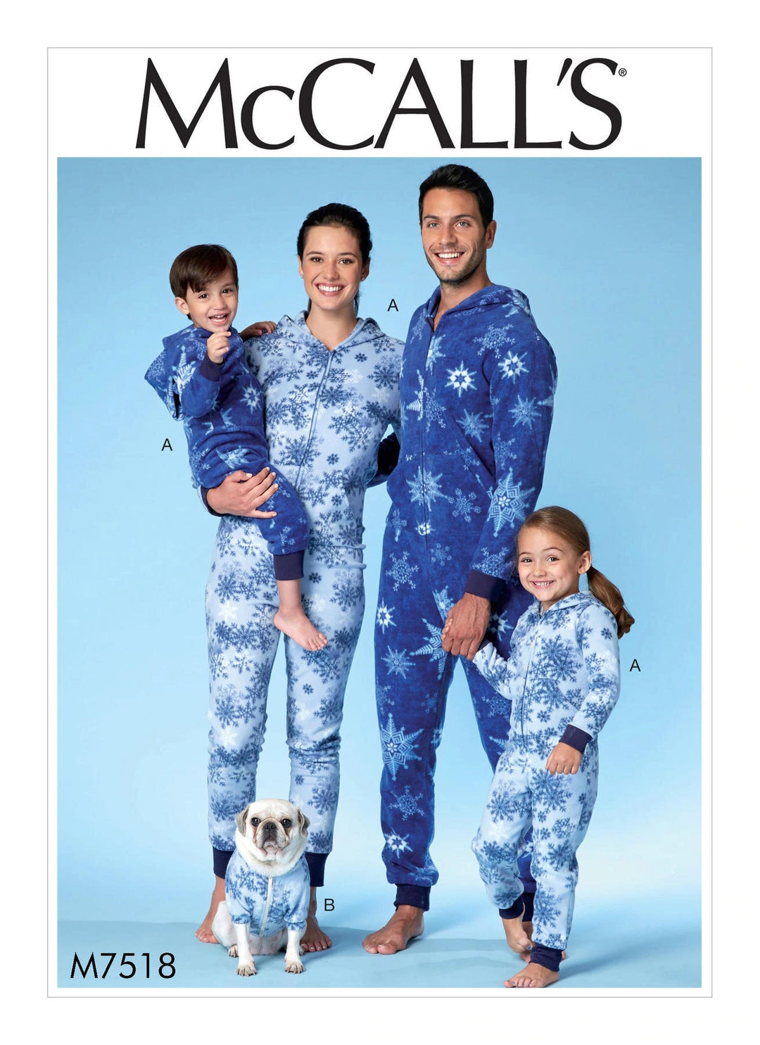 Sewing Pattern for Women's and Men's Pajamas, Zip Front One Piece ...