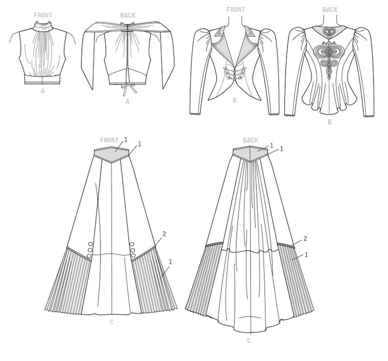 Sewing Pattern for Womens Costume Jacket and Skirt, 1800s Walking Dress ...