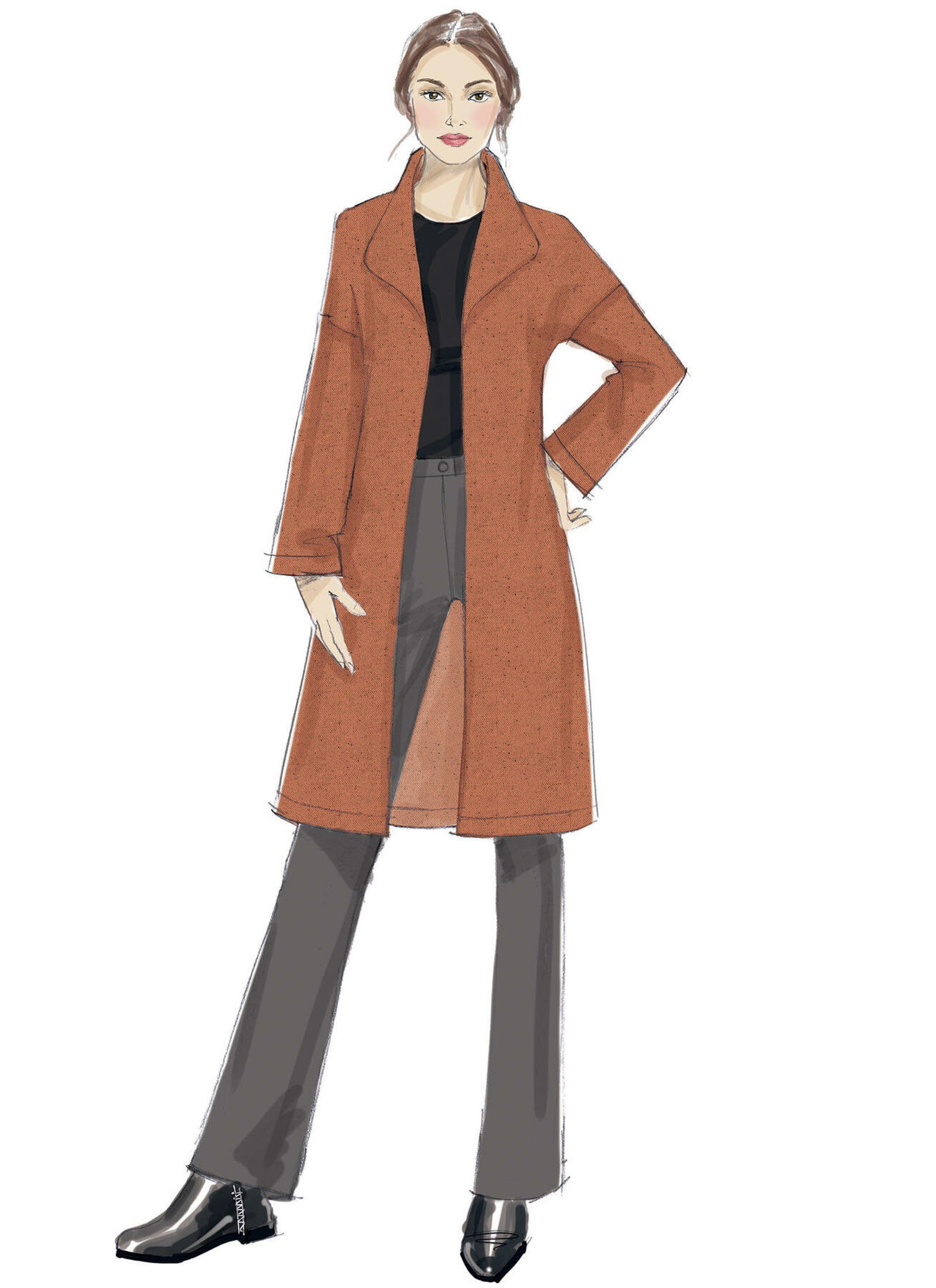 Easy Sewing Pattern for Women's Jacket, Long Coat Pattern, Shawl Collar ...
