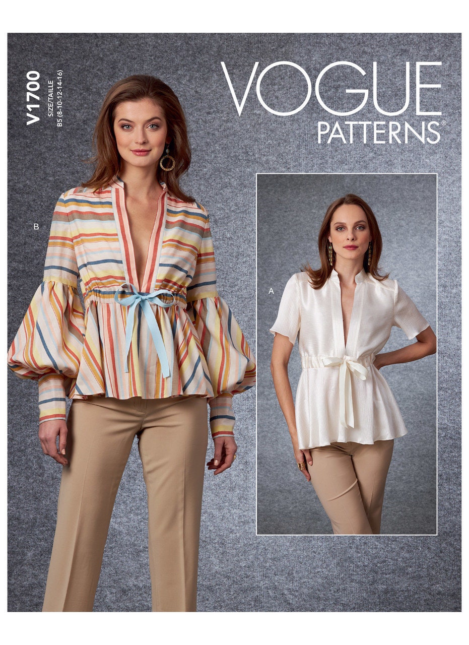 Vogue Sewing Pattern for Womens Tops Tie Front V Neck Blouse - Etsy