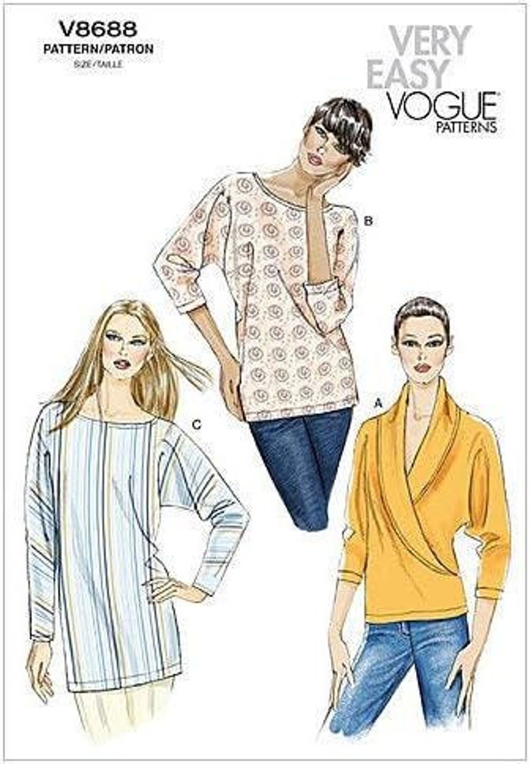 Vogue Sewing Pattern for Womens Tops, Knit Tops, Womens Tunic, Pullover ...