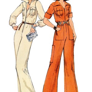 Sewing Pattern for Womens Jumpsuit, 70s Jumpsuit, Zip Front Jumpsuit ...