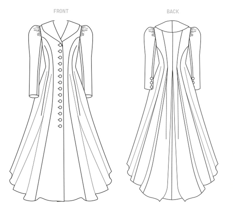 Sewing Pattern for Womens Historical Coat, Button Front Jacket, Floor ...
