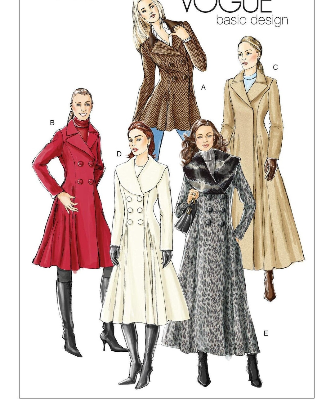 Vogue Sewing Pattern for Womens Jacket, Double Breasted Coat, Long ...