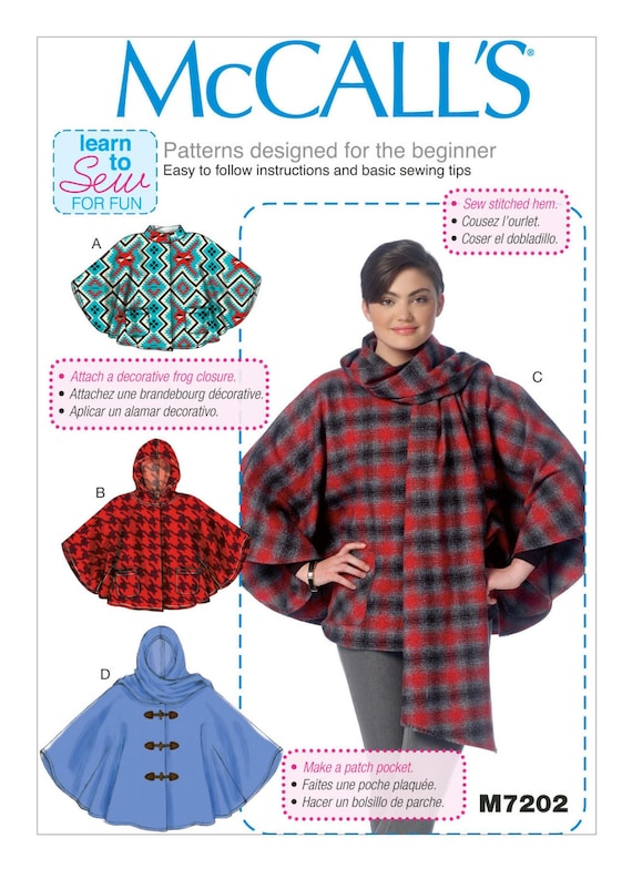 Sewing Pattern for Womens Cape Jacket Hooded Poncho Button - Etsy