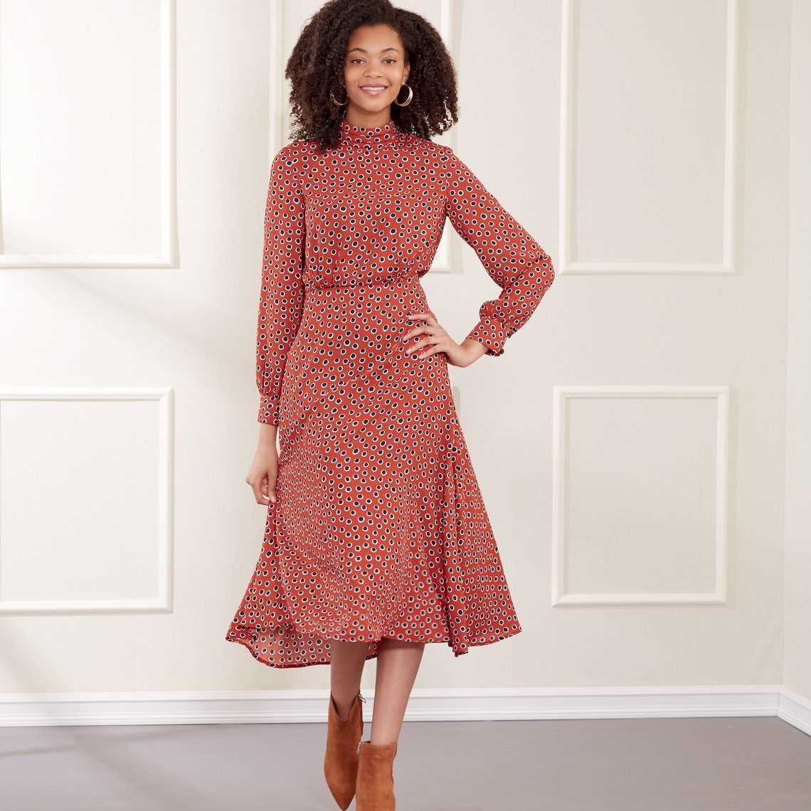 Sewing Pattern for Womens Dress, Long Sleeve Dress, Midi Dress, Winter ...