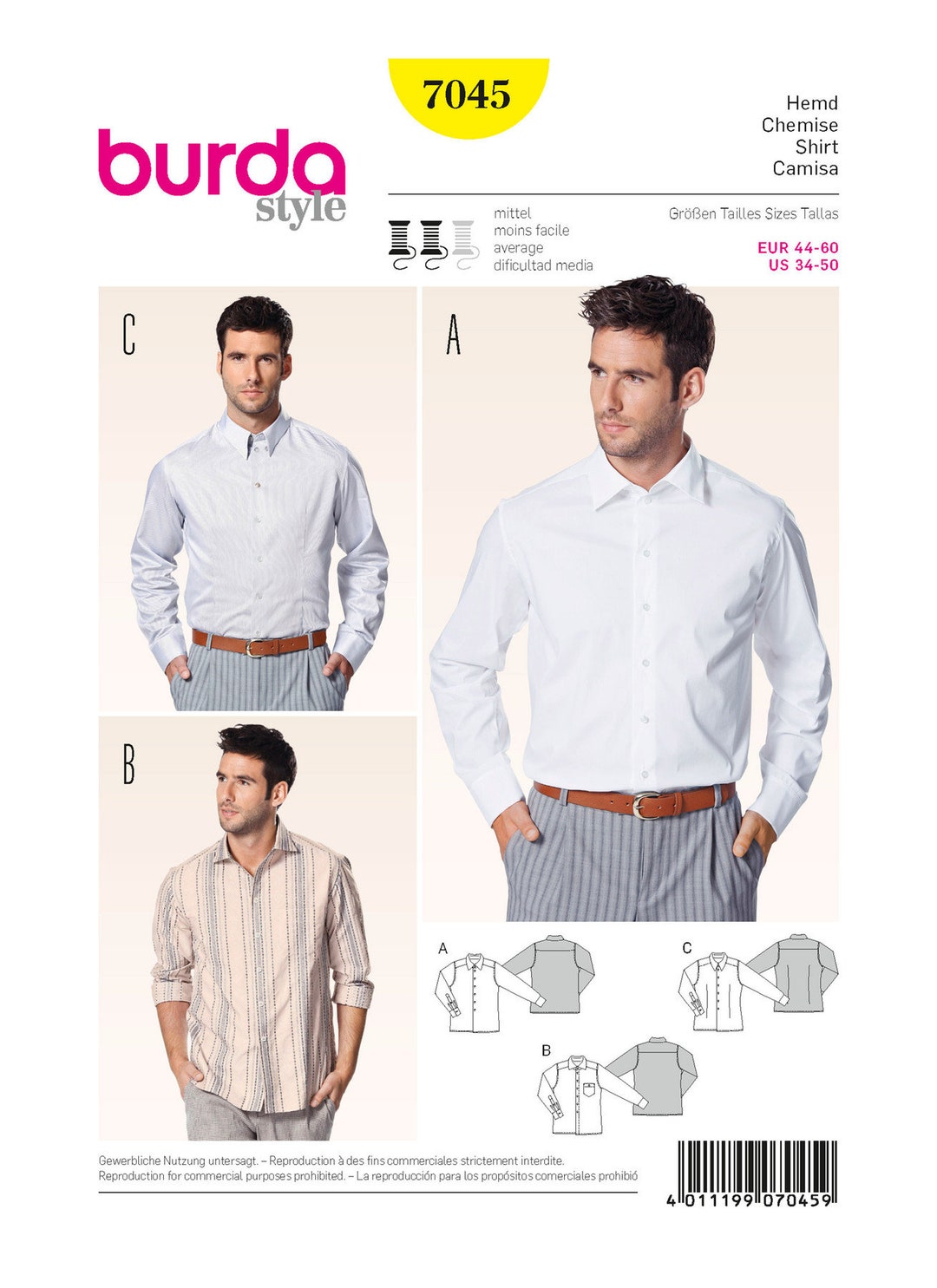 Sewing Pattern for Men's Tops, Mens Button up Shirt, Dress Shirt, Long ...