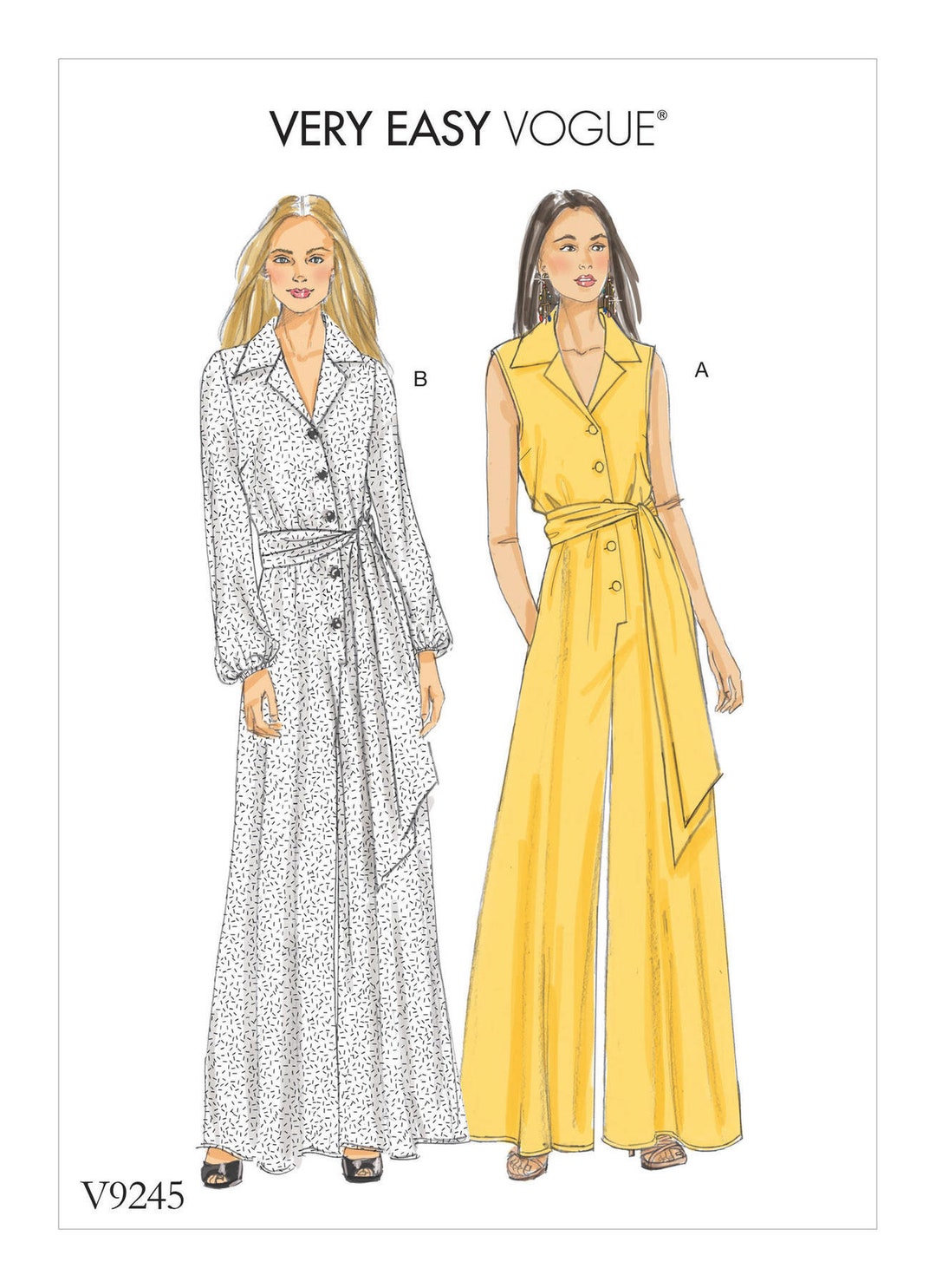 Vogue Sewing Pattern for Womens Jumpsuits, Button Front Jumpsuit, Wide ...