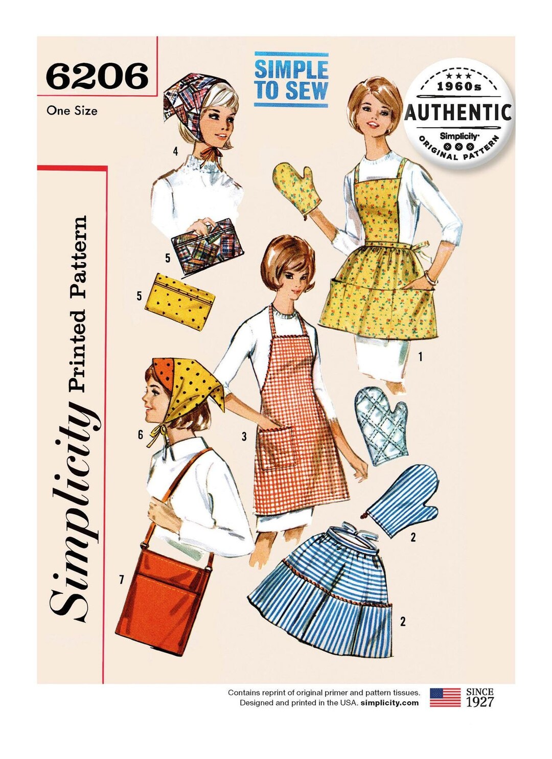 Sewing Pattern for Womens Apron, Oven Mitts, Head Scarf, and Shoulder ...