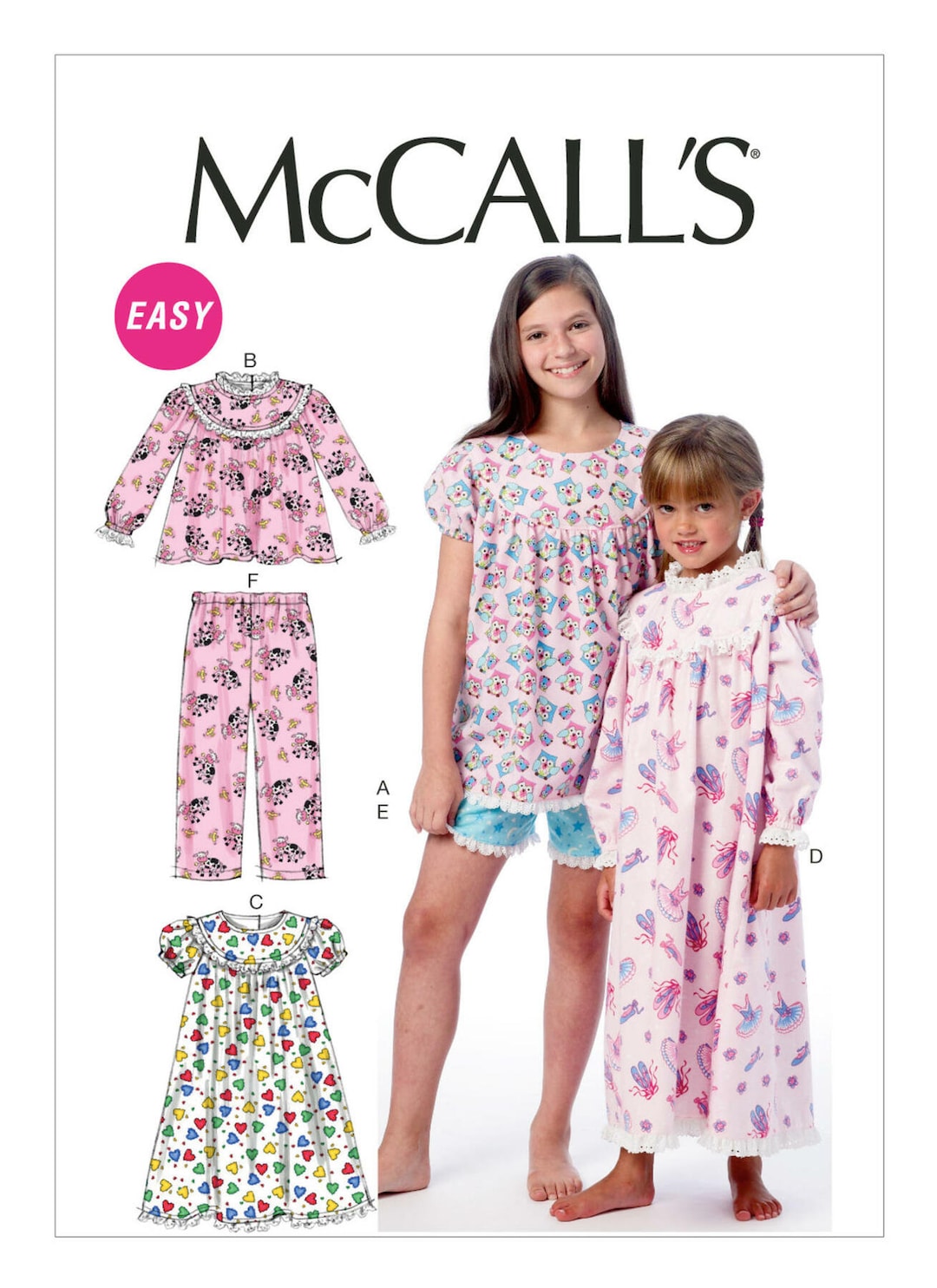 Easy Sewing Pattern for Girls Pajamas, Pajama Tops and Pants, Girls ...