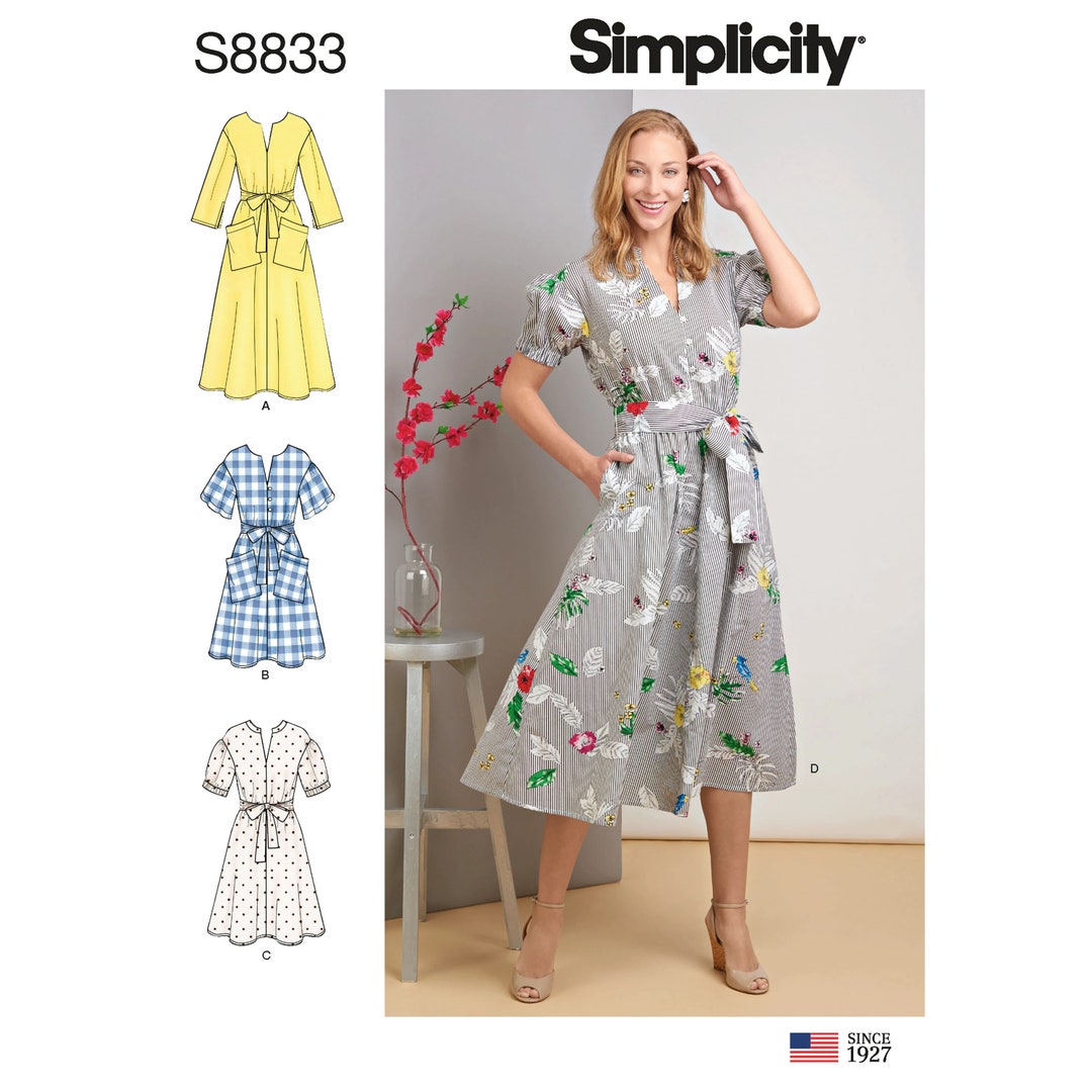 Sewing Pattern for Women's Dress, Shirt Dress, Button Front Dress, Puff ...