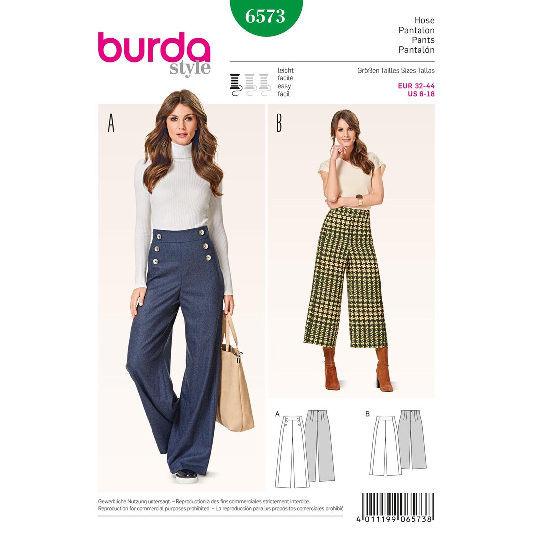 Sewing Pattern for Womens Pants, Wide Leg Pants, Cropped Pants, High ...