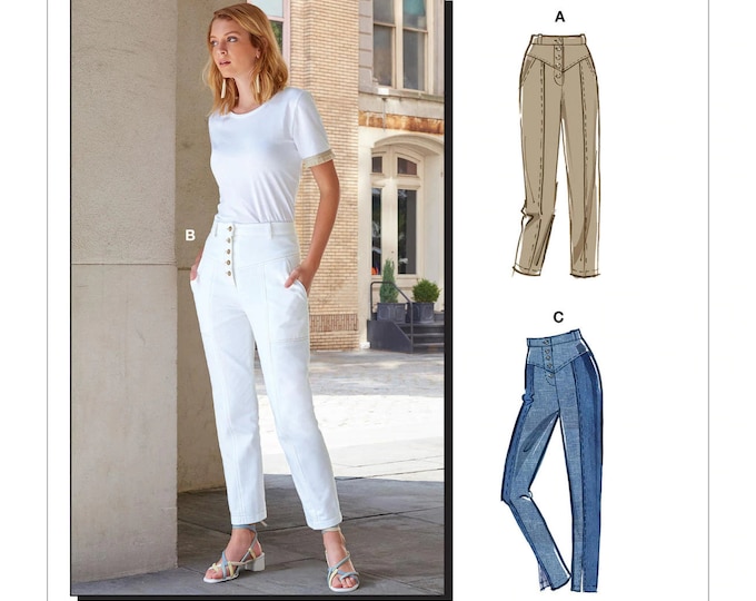 Sewing Pattern for Womens Pants, High Waisted Jeans Pattern, Cropped ...