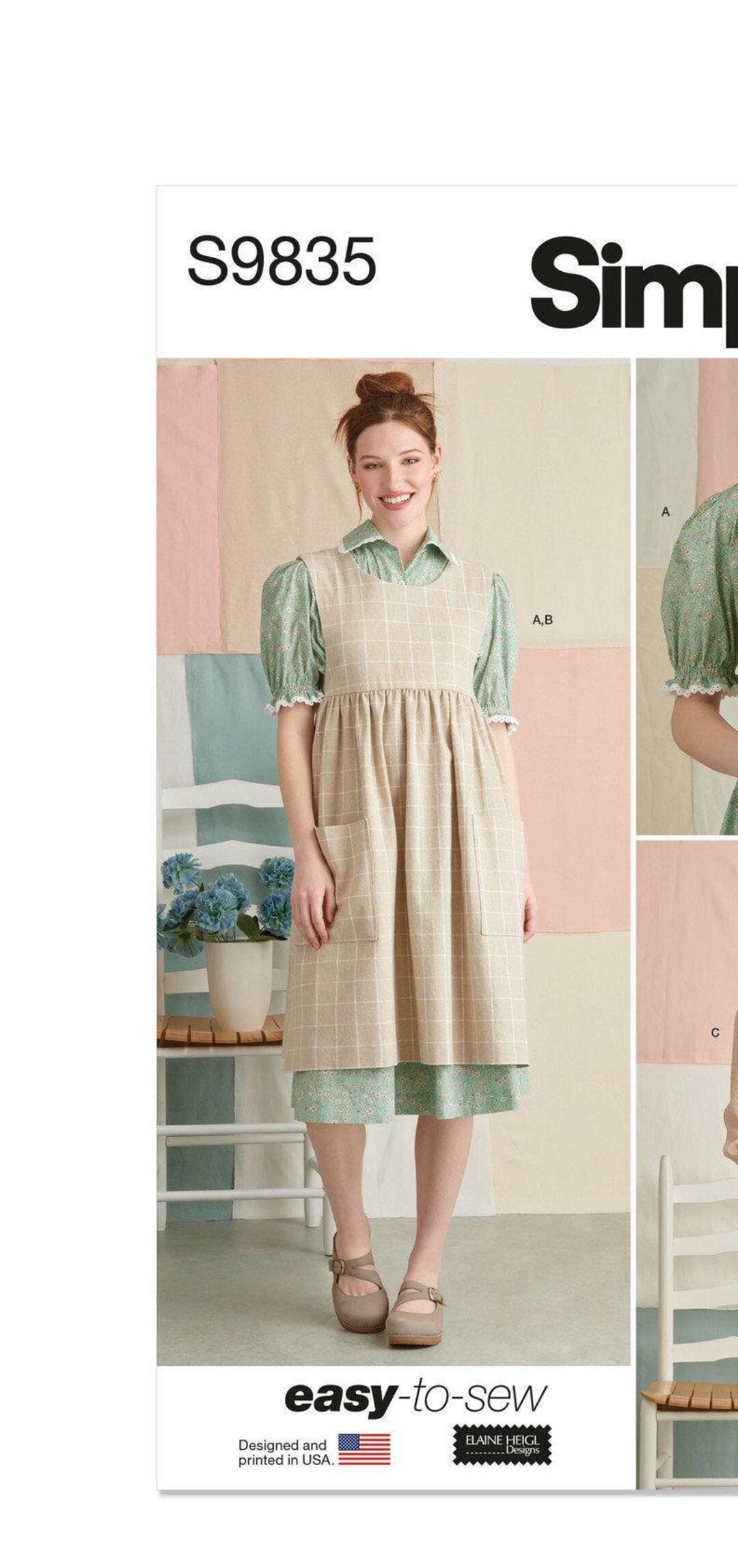 Sewing Pattern for Women's Dress and Pinafore Apron, Puff Sleeve Dress ...