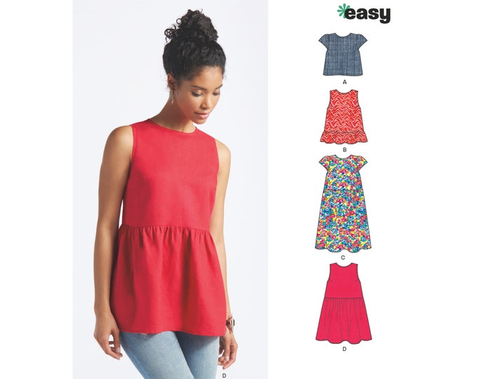 Sewing Pattern for Women's Tops and Mini Dress, Peplum Tops, Tank Top ...