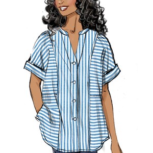 Sewing Pattern for Women's Tops, Button Front Tops, Collared Shirt ...