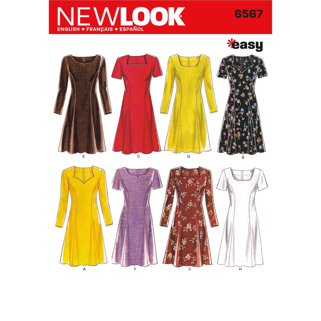 Sewing Pattern for Womens Dress, Fit and Flare Dress, Square Neckline ...