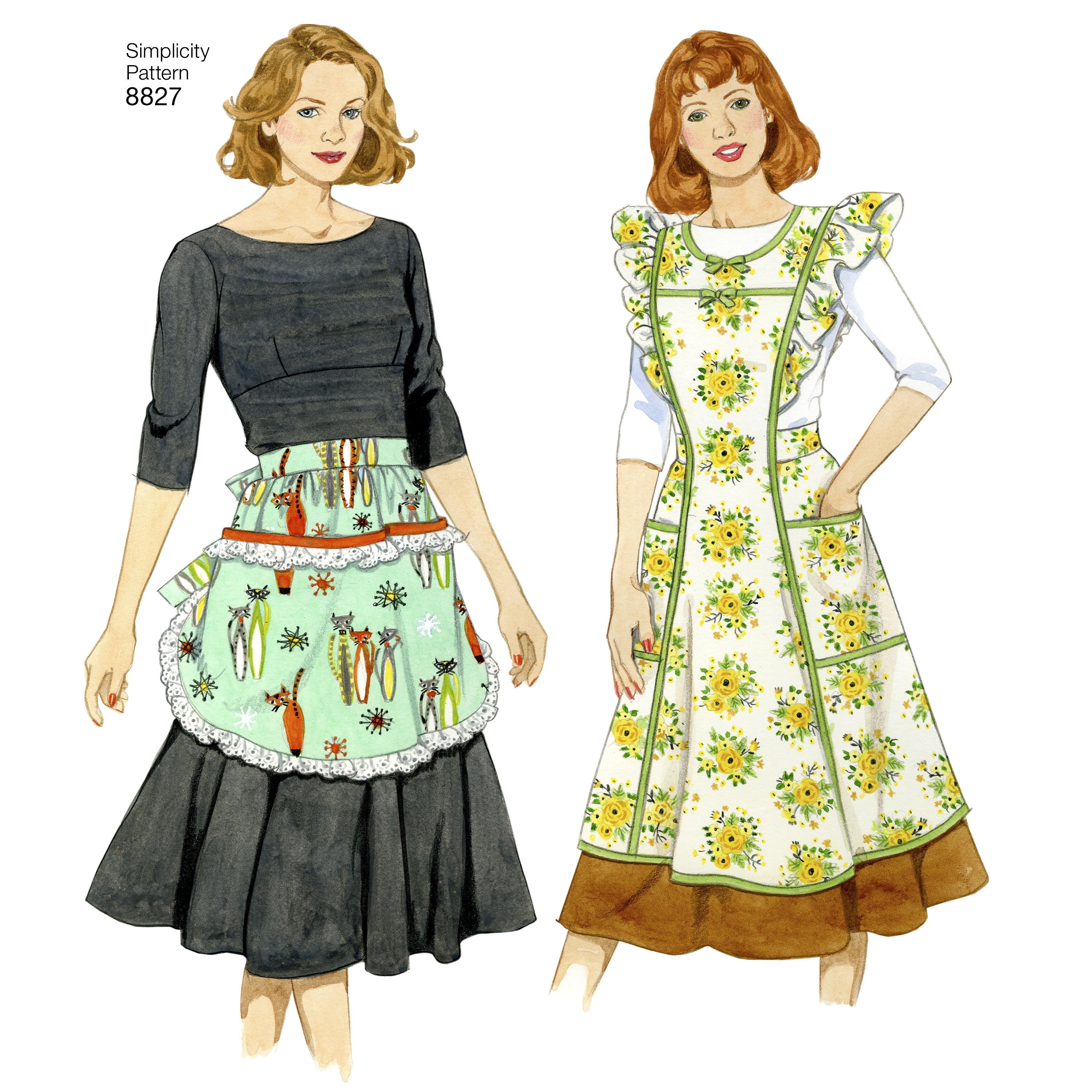 Sewing Pattern for Women's Aprons, Vintage Style Apron, Full Length and ...