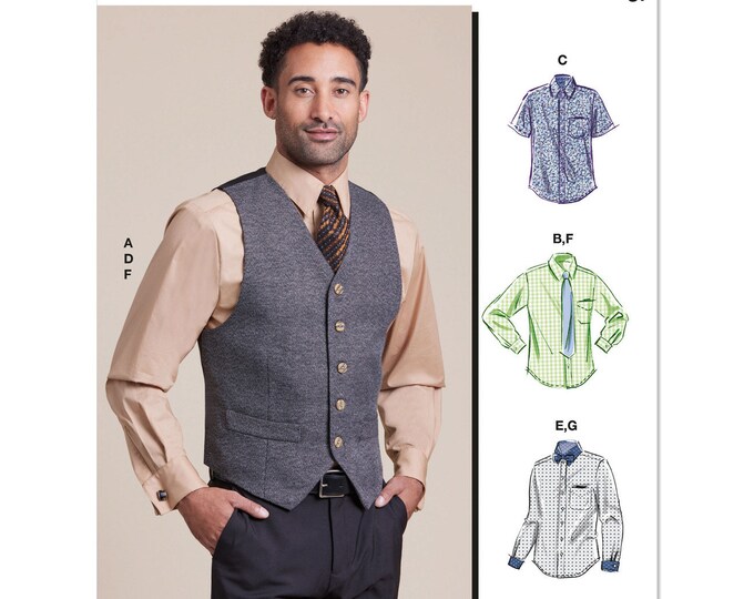 Sewing Pattern for Mens Shirt, Vest, and Tie, Dress Shirt, Button Front ...