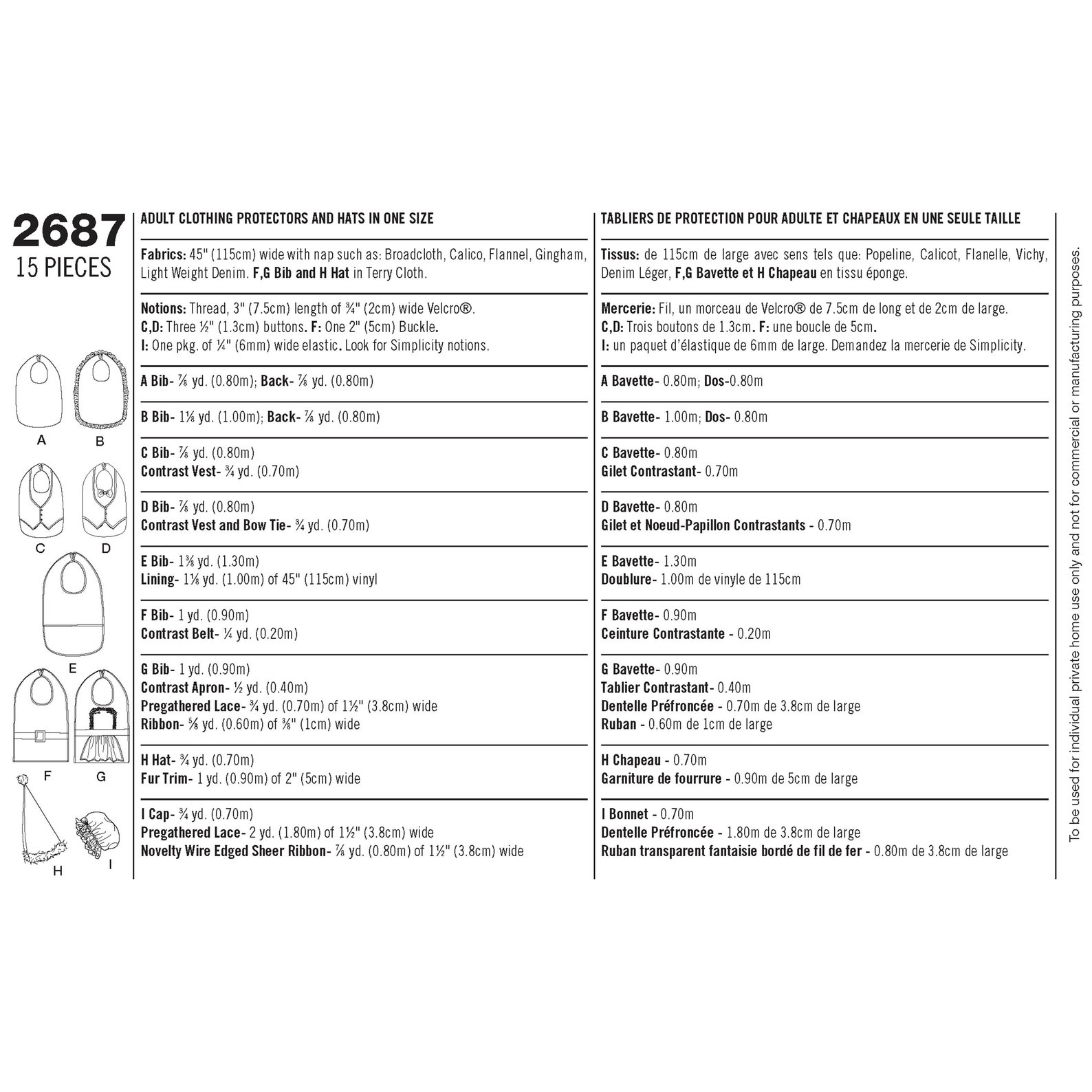 Sewing Pattern for Adult Bibs and Hats, Clothing Protectors, Elderly ...