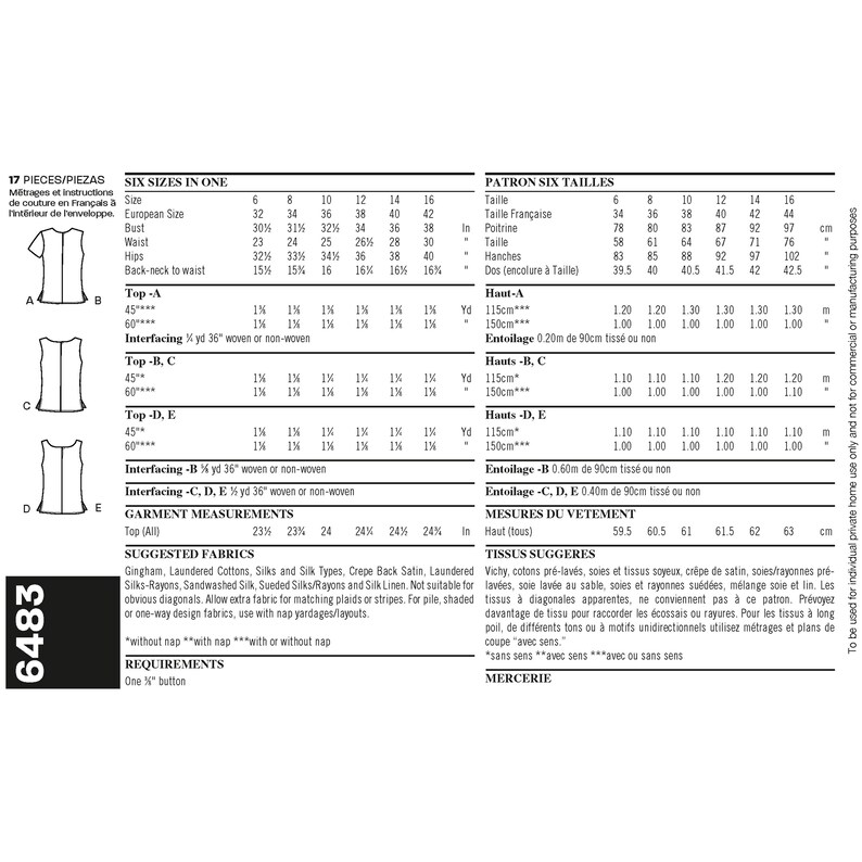 Sewing Pattern for Women's Tops, Tank Tops, Short Sleeve Tops, Basic ...