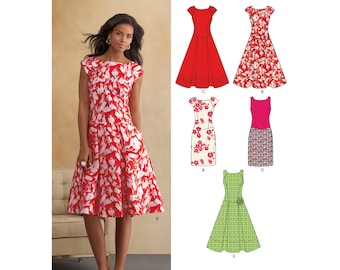 Sewing Pattern for Womens Dress, Fit and Flare Dress, Square Neckline ...