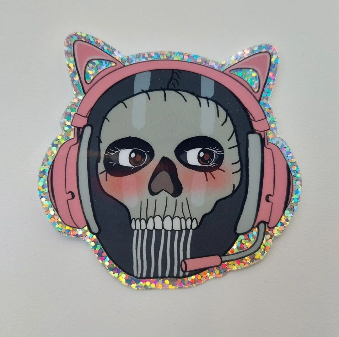 Simon Ghost Riley Call of Duty MW2 Glitter Sticker Kitty Headset Kawaii ...