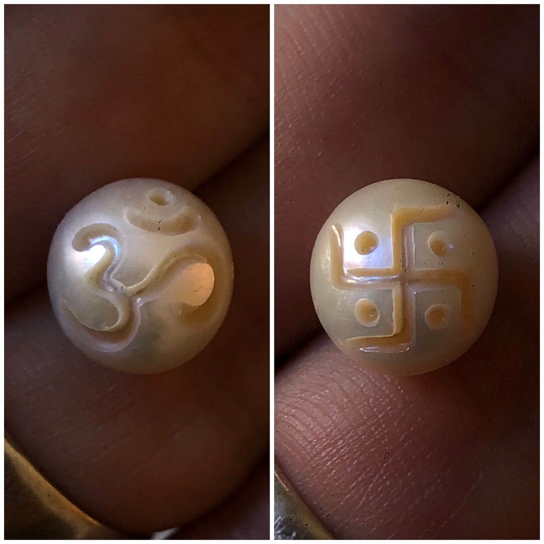 Bead 10mm Om Swastika Symbol AAA Natural Freshwater Pearl Hand Carved ...