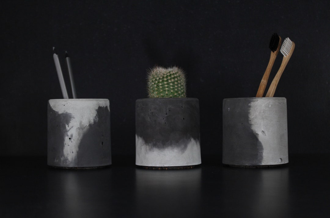 FLOW Charcoal Pencil Holder | Dark Grey Beton Pen Holders | Cement Desk ...
