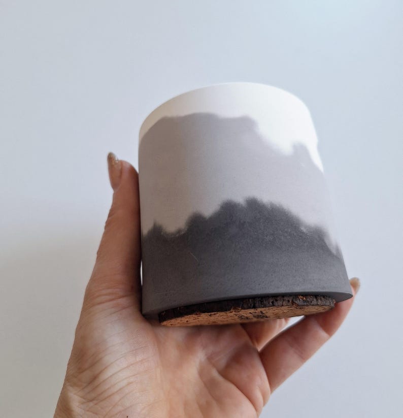 Triple Tone Concrete Desk Organizer, Marbled Effect Pen Holder, Modern ...