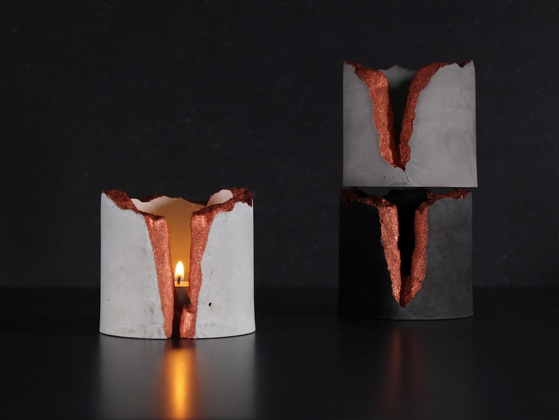 Lava Concrete Candle Lamp, Hand-sculpted Raw Stone Tealight Holder ...