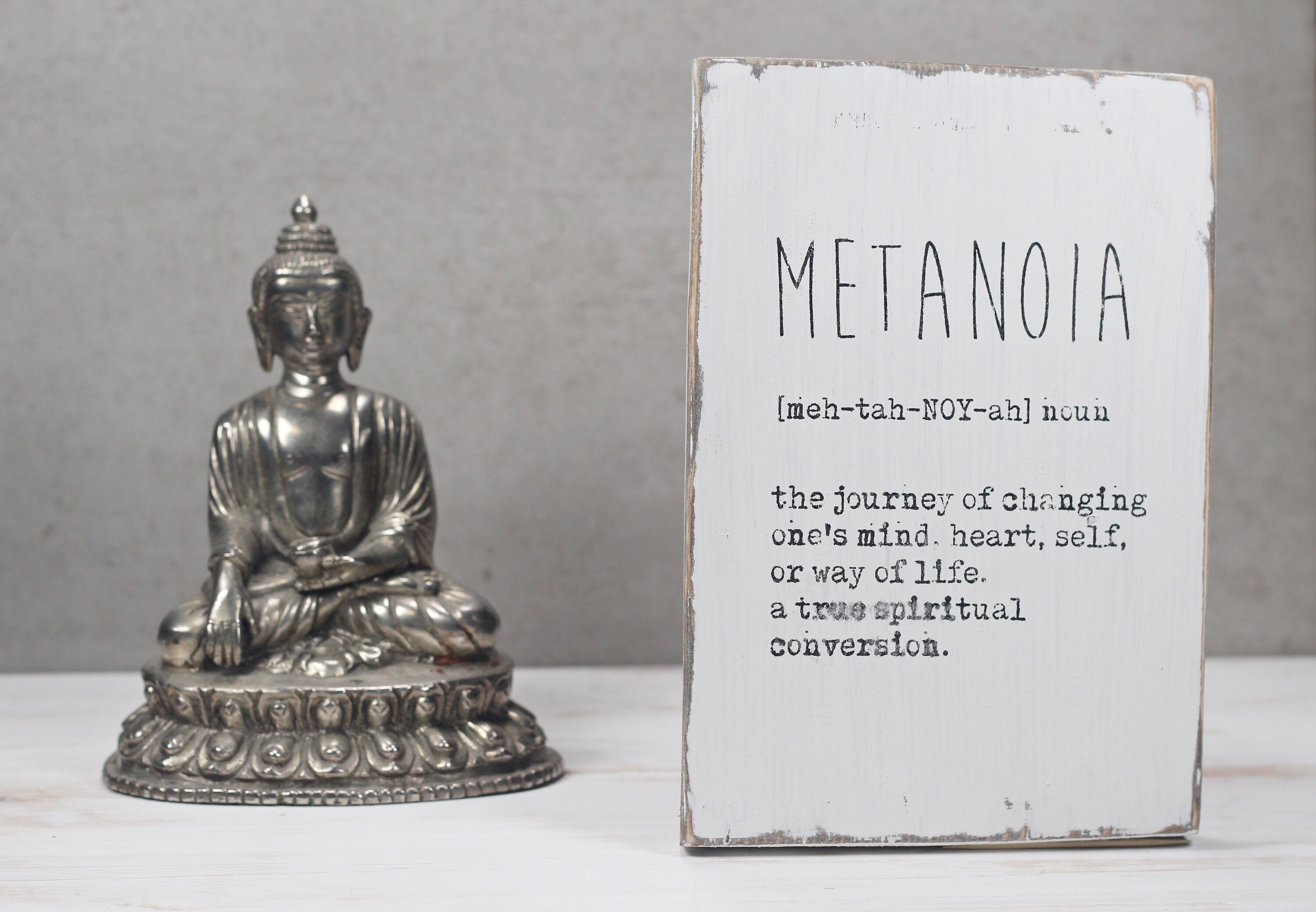 Metanoia definition sign Wooden yoga decor Inspirational | Etsy
