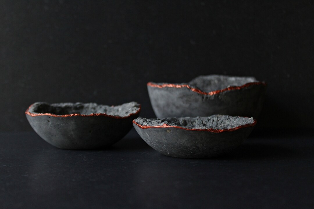 Lava Concrete Bowls: Charcoal Base, Volcanic Texture, Minimalist Decor ...