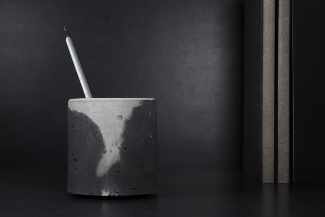 Flow Charcoal Holder | Dark Beton Pen Cup | Masculine Desk Decor | Gift ...