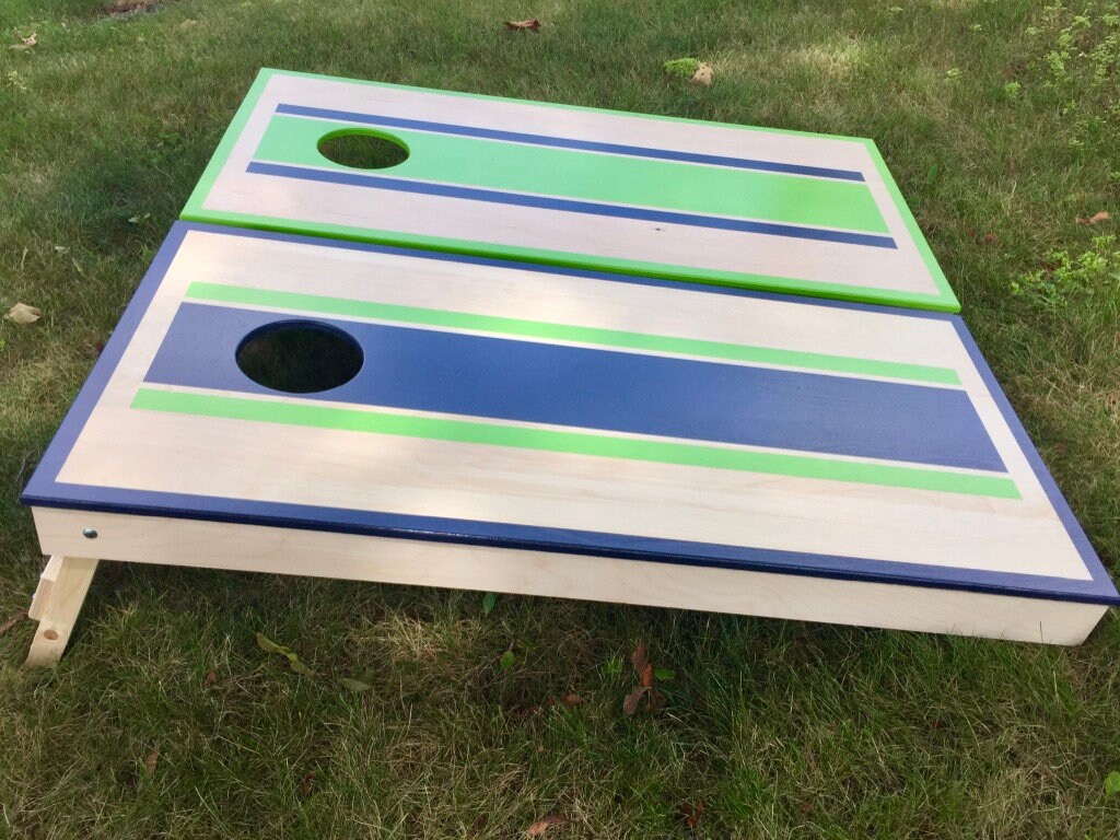 2 Color Striped Cornhole Boards- Hand Painted Custom Team Colors ...