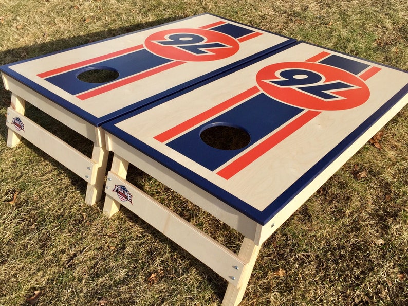 Custom Logo Cornhole Boards: Striped Design, Hand Painted - Etsy