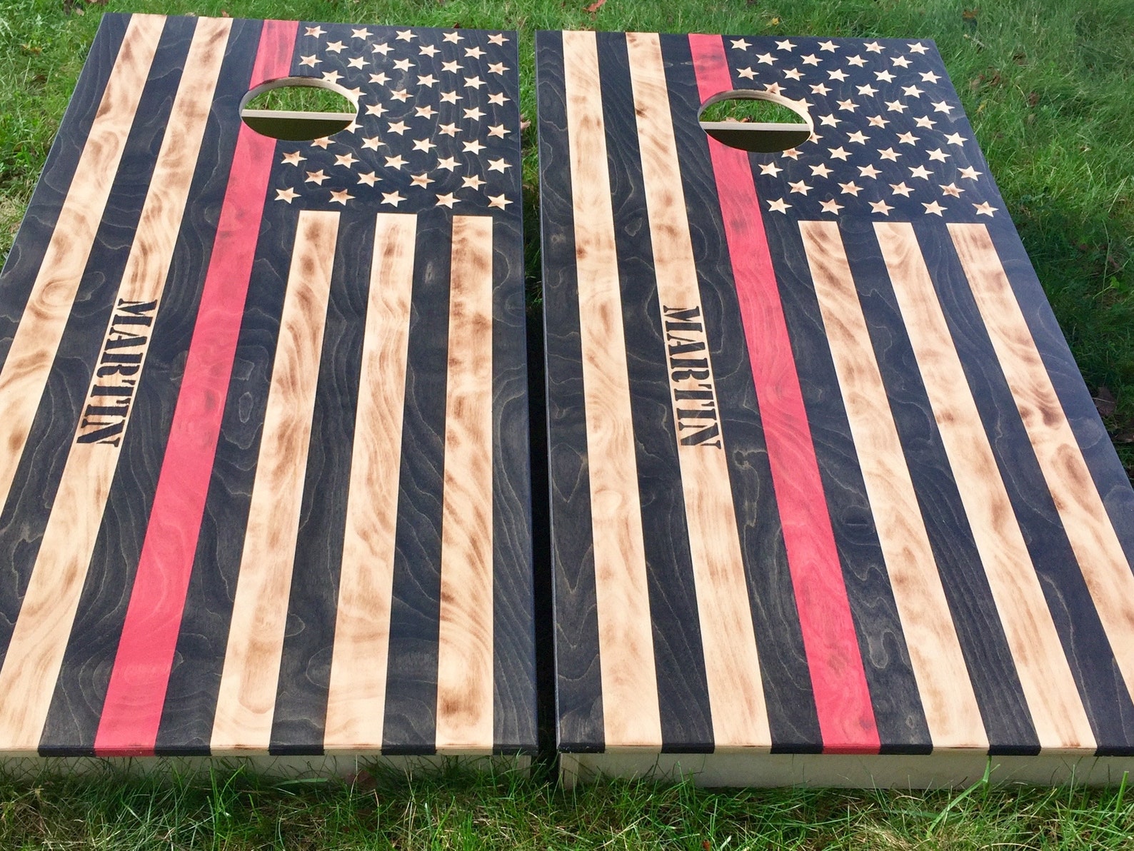 Distressed Thin Red Line Cornhole Boards Personalized | Etsy