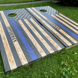Custom Thin Blue Line Cornhole Board - Personalized Cornhole, Hand ...