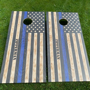 Custom Thin Blue Line Cornhole Board - Personalized Cornhole, Hand ...