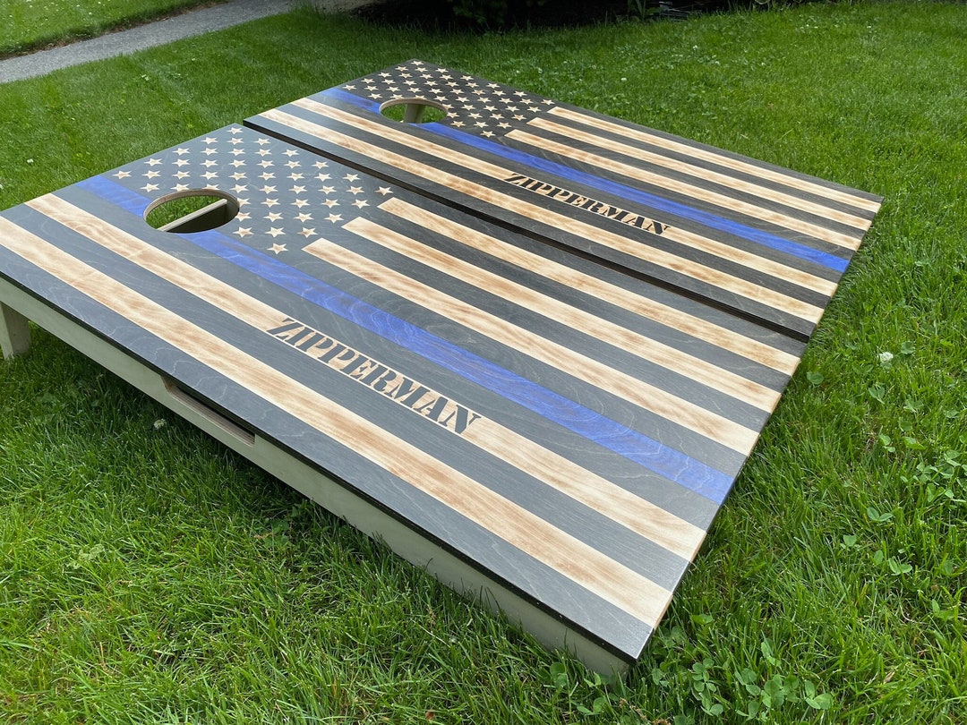 Custom Thin Blue Line Cornhole Board - Personalized Cornhole, Hand ...