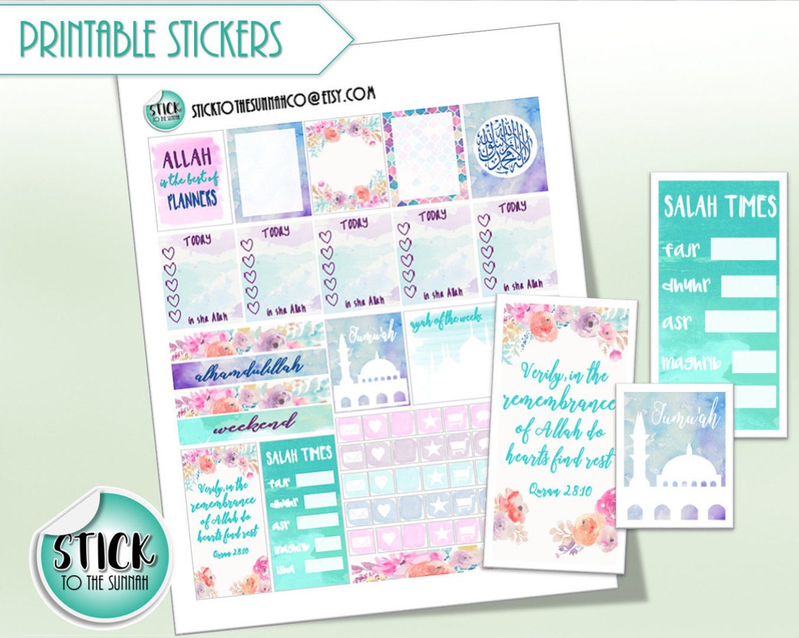 WATERCOLOR Muslim/islamic Printable Planner Stickers for Erin Condren ...