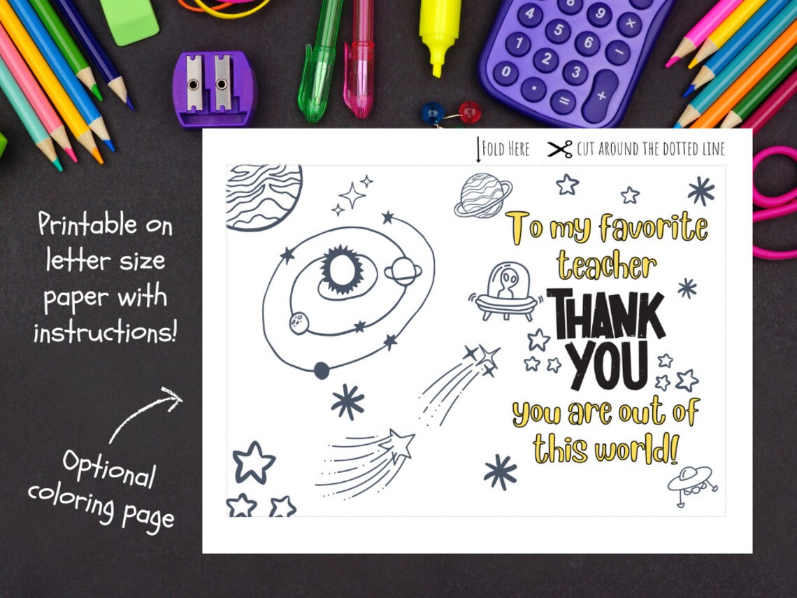 Printable Thank You Card for Teacher Space Teacher - Etsy