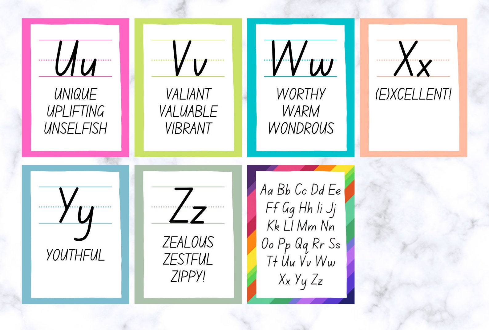 Rainbow Affirmations Alphabet Cards, Printable Alphabet Posters ...
