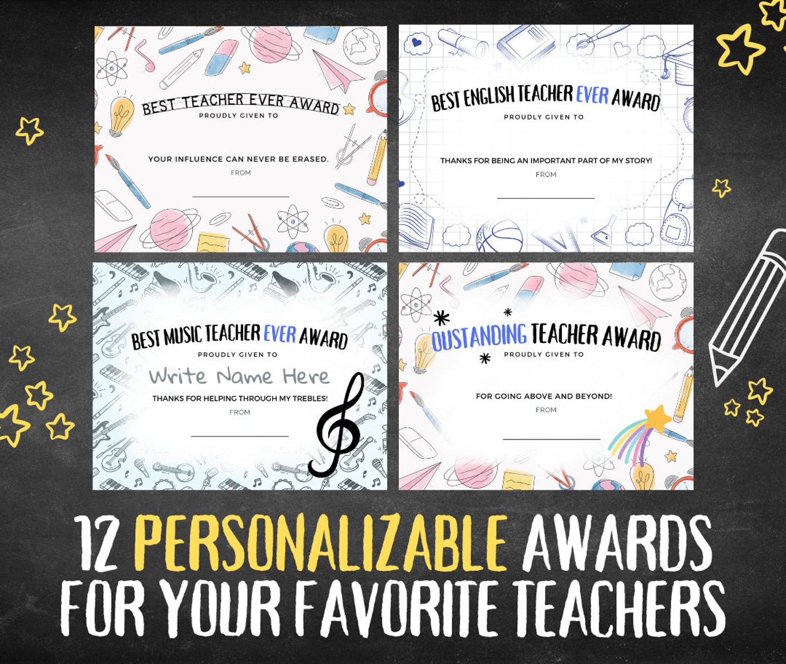Printable Teacher Appreciation Awards Teacher Thank You Gift - Etsy