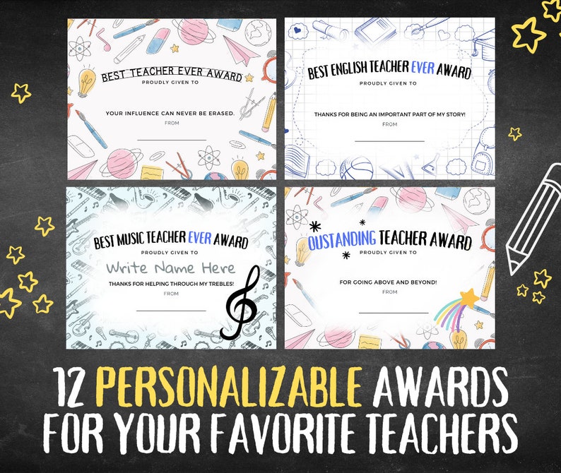 Printable Teacher Appreciation Awards Teacher Thank You Gift - Etsy