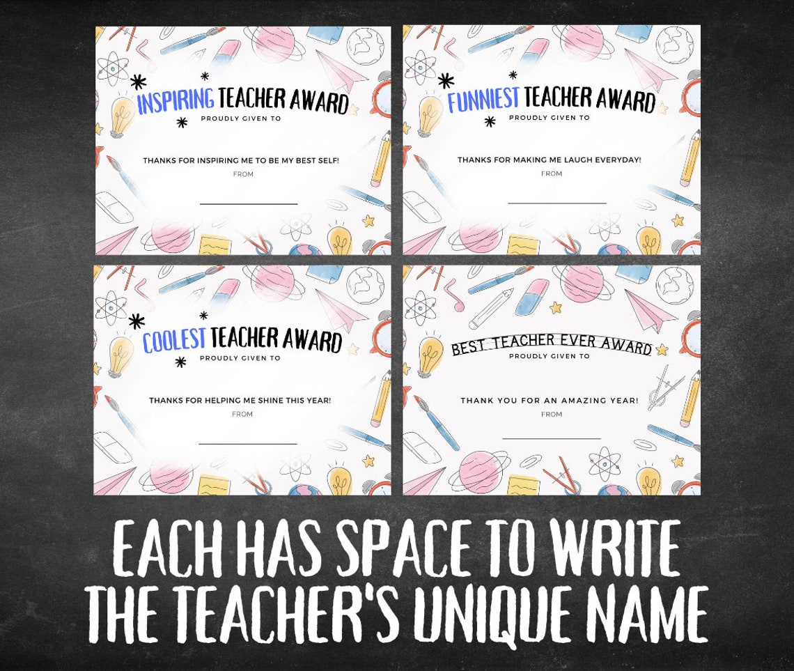 Printable Teacher Appreciation Awards Teacher Thank You Gift - Etsy
